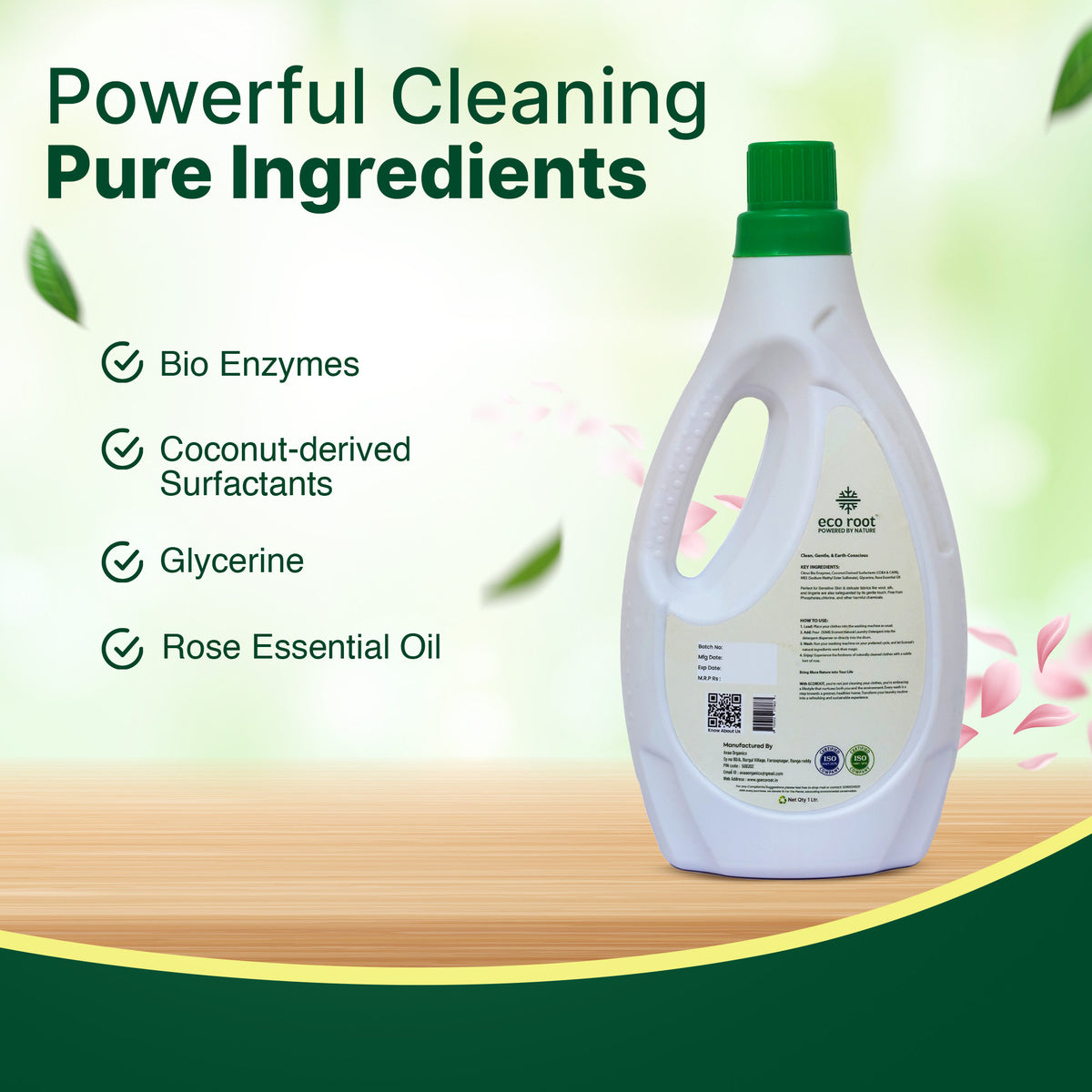 Ecoroot Natural Rose Laundry Detergent - Plant-Based