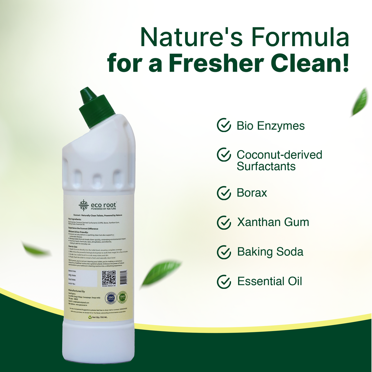 Ecoroot Natural Toilet Cleaner - Plant-Based Stain Remover